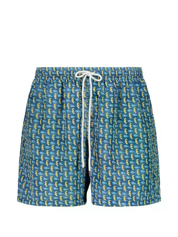 Fedeli Madeira Seahorse-print Drawstring Swim Shorts - Blue