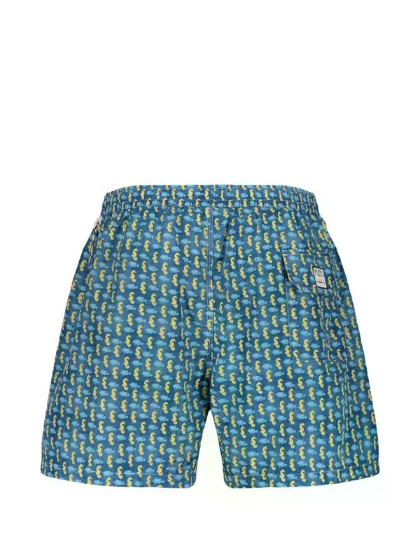 Fedeli Madeira Seahorse-print Drawstring Swim Shorts - Blue