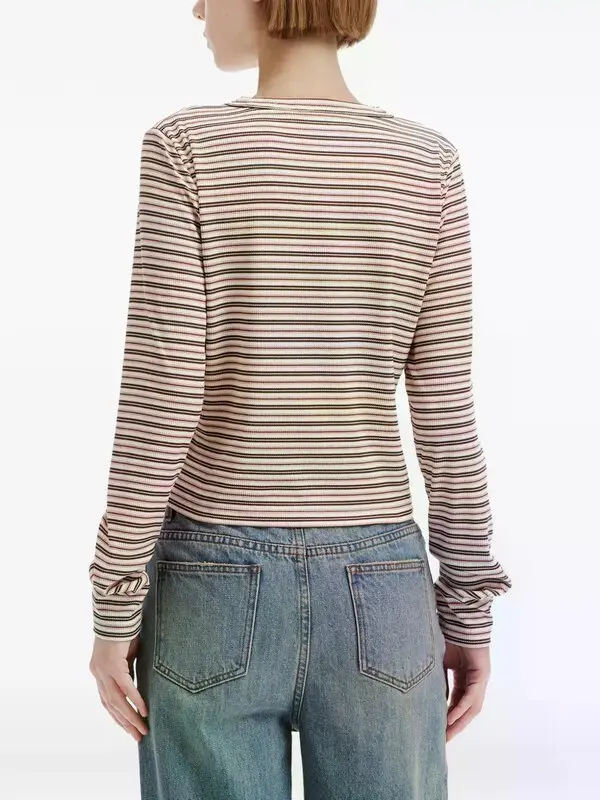 CHOCOOLATE Striped Heart-patch Long-sleeve T-shirt