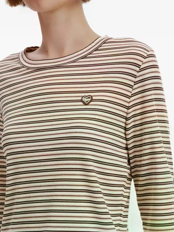 CHOCOOLATE Striped Heart-patch Long-sleeve T-shirt