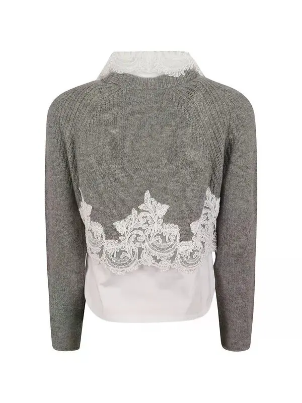 Ermanno Scervino Lace-trimmed Collared Sweater
