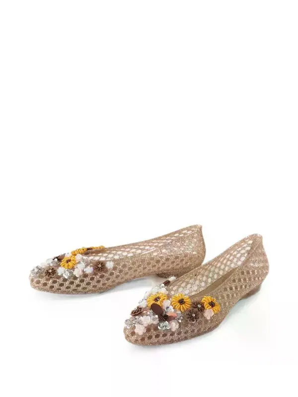 HEAVENLY JELLY Floral-embellished Glitter Ballet Flats