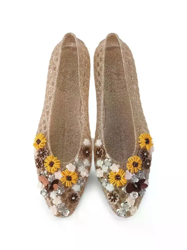 HEAVENLY JELLY Floral-embellished Glitter Ballet Flats
