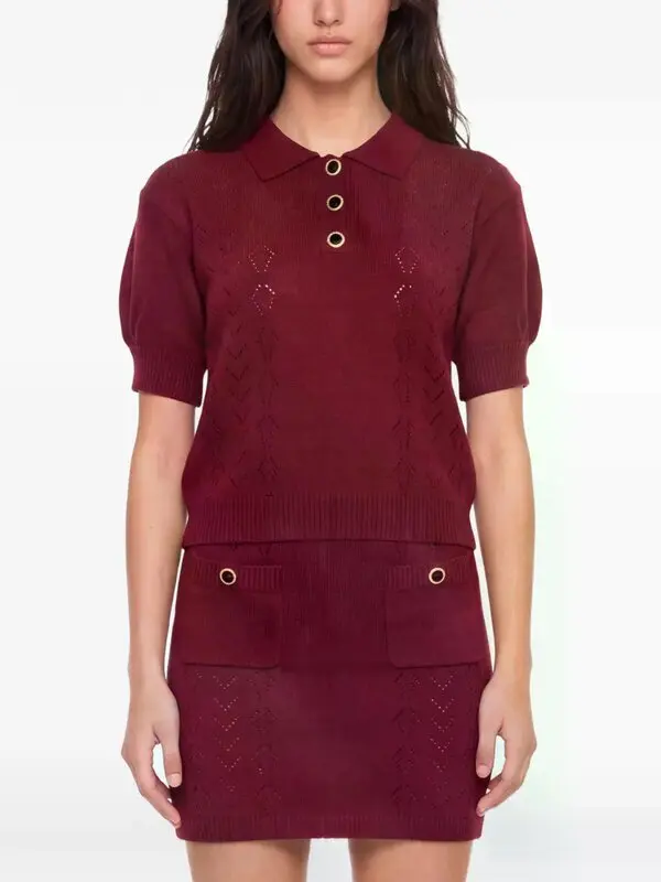 Alessandra Rich Pointelle-knit Short-sleeve Polo Shirt