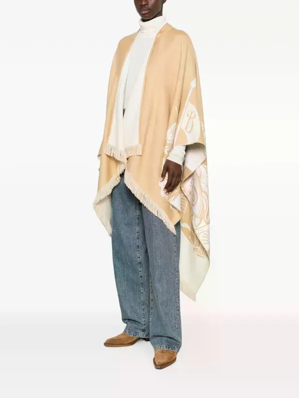Burberry Equestrian Knight Fringed Cape - Neutrals
