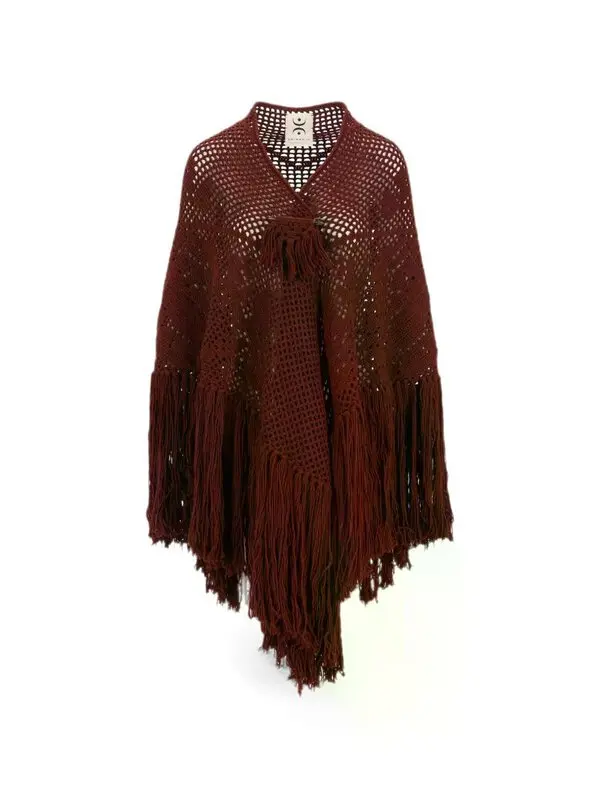 CHIARA IS Peonia Fringed Wool Shawl - Brown