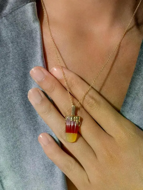 EDINA KISS Agate And Carnelian Popsicle Pendant Necklace In 18k Yellow