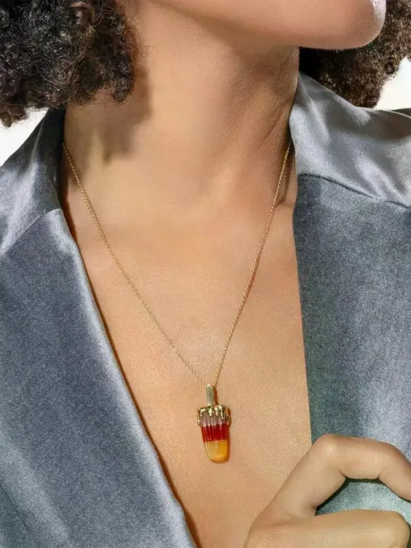EDINA KISS Agate And Carnelian Popsicle Pendant Necklace In 18k Yellow