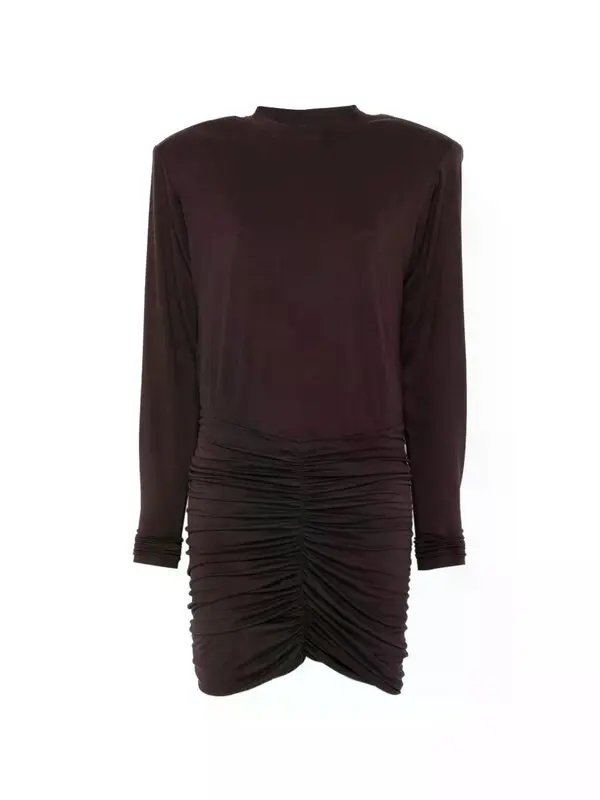 Andamane Lennox Padded-shoulder Ruched-detail Mini Dress - Brown