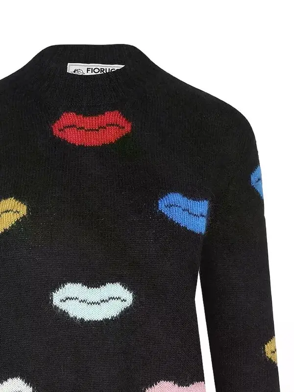Fiorucci Lips Motif Intarsia Knit Sweater - Black