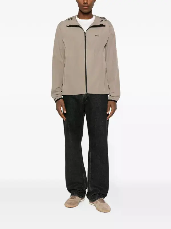 BOSS Hooded Logo Print Zip-up Jacket