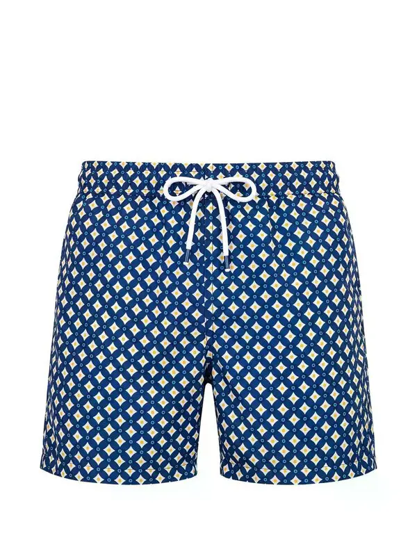 Fedeli Geometric-print Drawstring Swim Shorts - Blue
