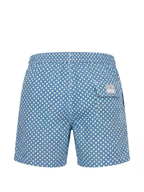 Fedeli Geometric-print Drawstring Swim Shorts - Blue