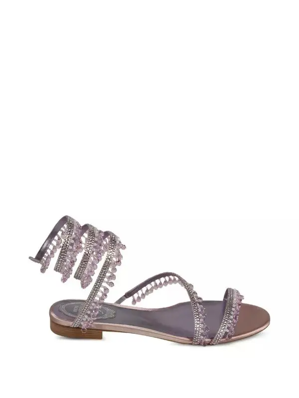 Rene Caovilla Crystal Embellished Satin Sandals - Purple