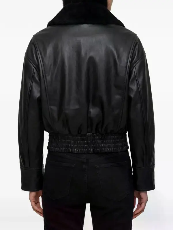 IVY OAK Laila Lane Shearling-collar Leather Bomber Jacket