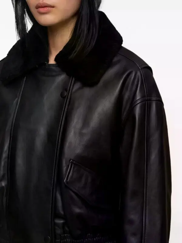 IVY OAK Laila Lane Shearling-collar Leather Bomber Jacket