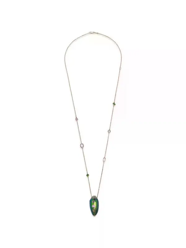 BIBI VAN DER VELDEN Scarab Pendant Necklace With Multi-gemstones - Pink