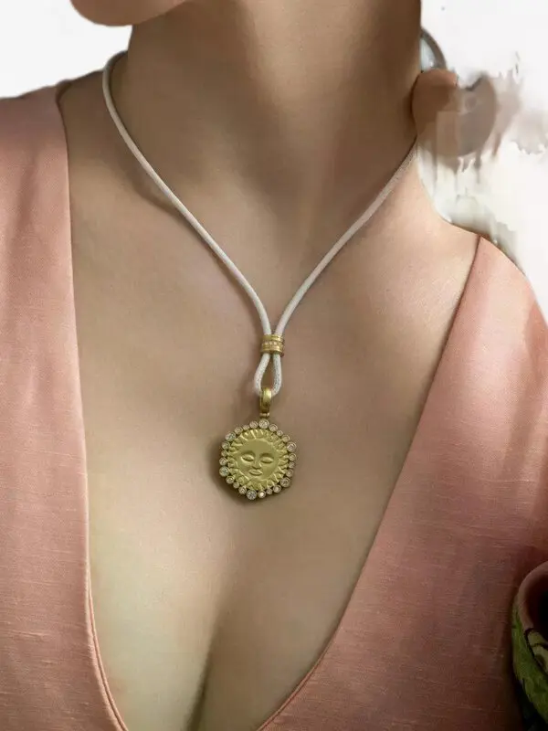 LEIGH MAXWELL 18k Yellow Diamond Sun Motif Pendant Necklace