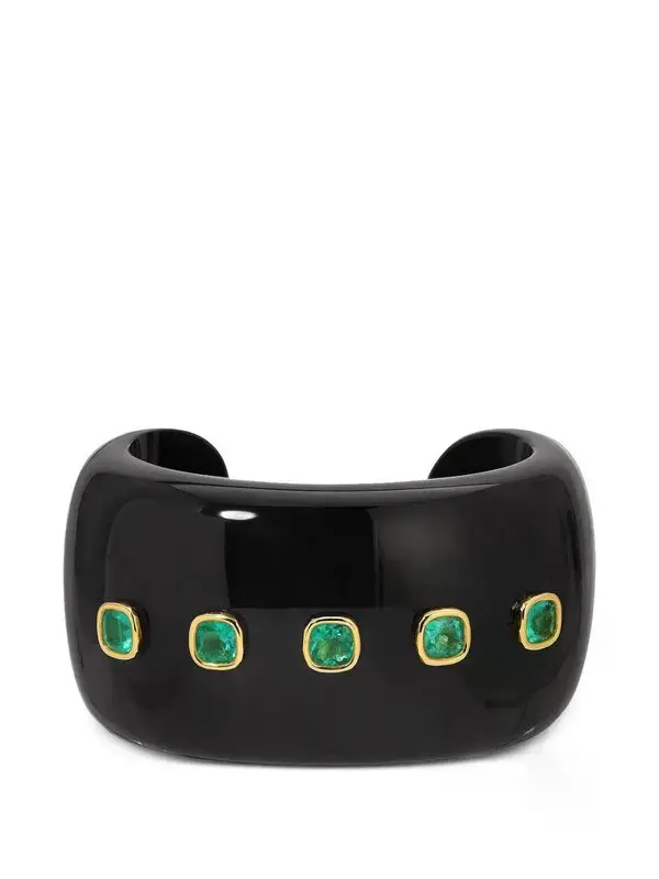 OCTAVIA ELIZABETH Black Jade And Emerald Cuff Bracelet - Gold