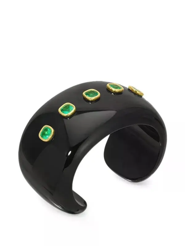 OCTAVIA ELIZABETH Black Jade And Emerald Cuff Bracelet
