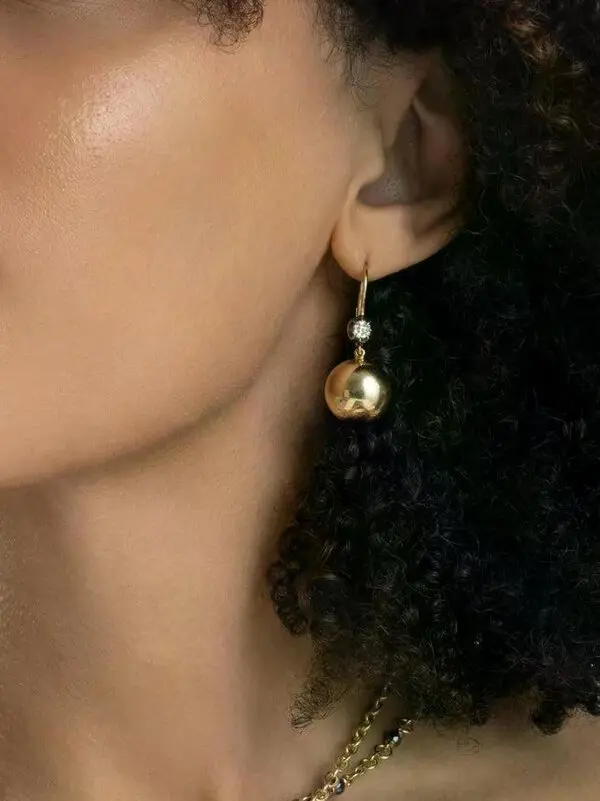 SYLVA & CIE 18k Yellow Old European-cut Diamond Spherical Drop Earrings