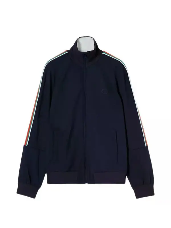 Gucci Web-stripe Embroidered-logo Zip-up Sweater - Blue