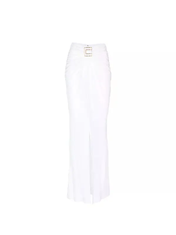 Elisabetta Franchi Logo Plaque Ruched Maxi Skirt - White
