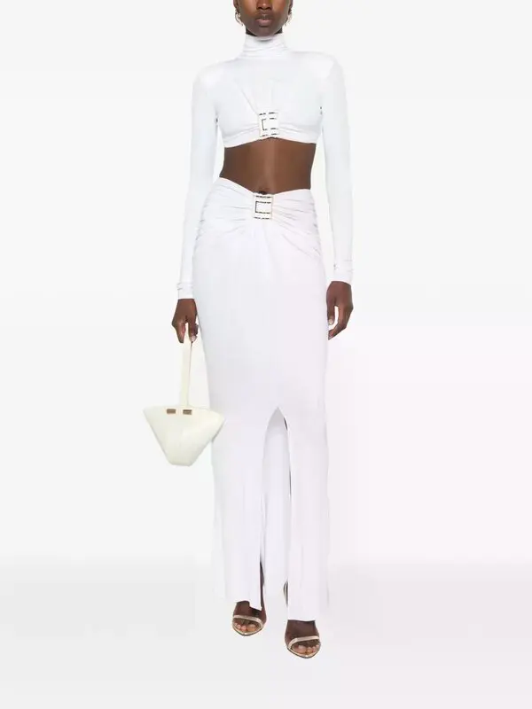 Elisabetta Franchi Logo Plaque Ruched Maxi Skirt - White