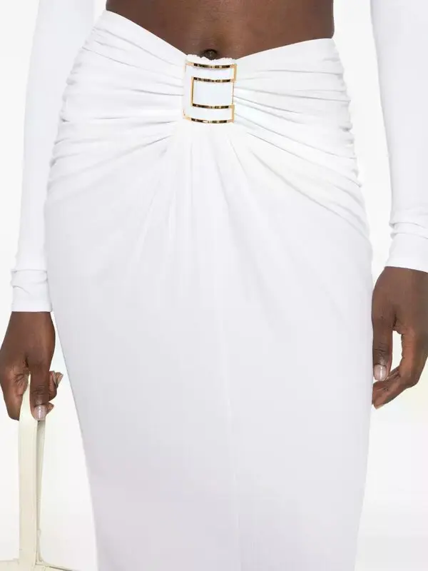 Elisabetta Franchi Logo Plaque Ruched Maxi Skirt - White