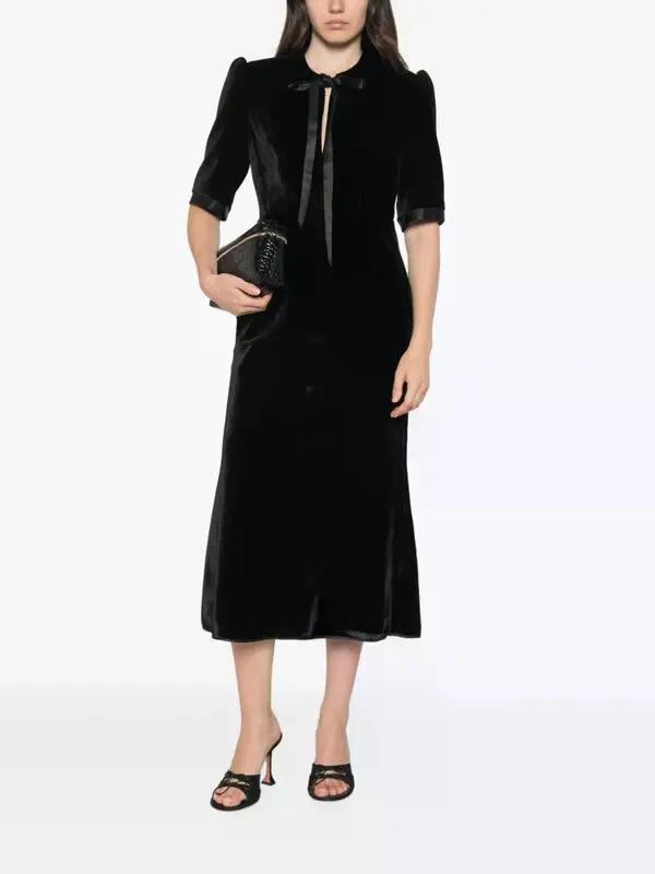 DE SANTIS Velvet Midi Dress With Bow Detail