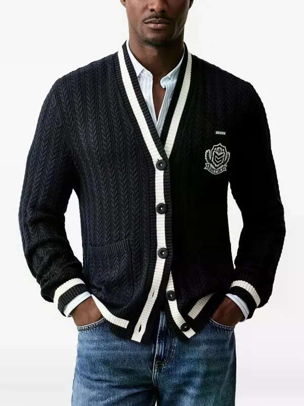 Guess Cable-knit Logo-patch Cardigan