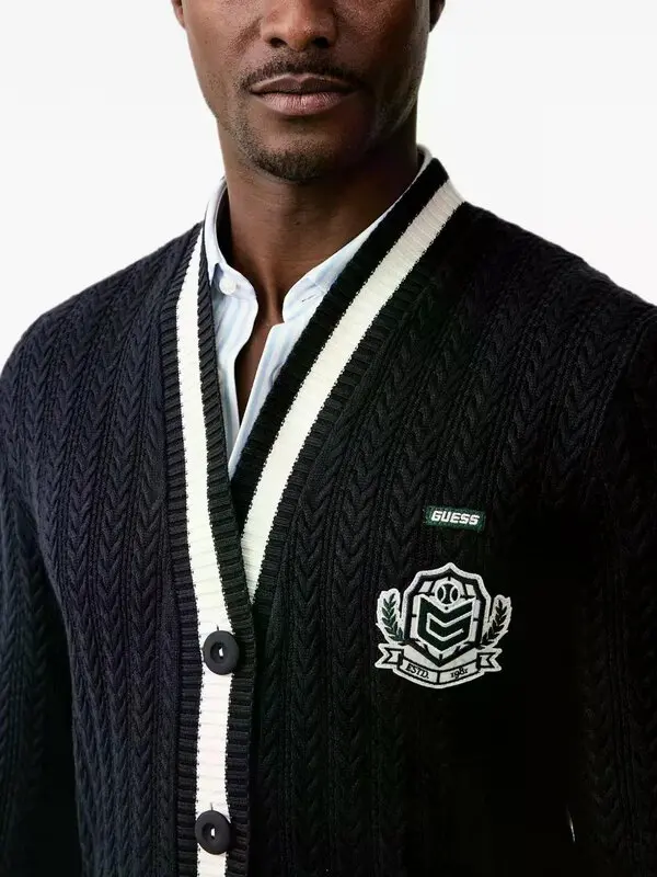Guess Cable-knit Logo-patch Cardigan