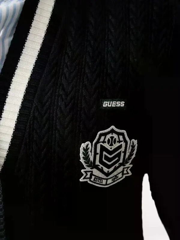 Guess Cable-knit Logo-patch Cardigan