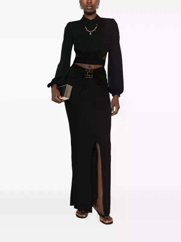 Elisabetta Franchi Ruched Logo-plaque Skirt - Black