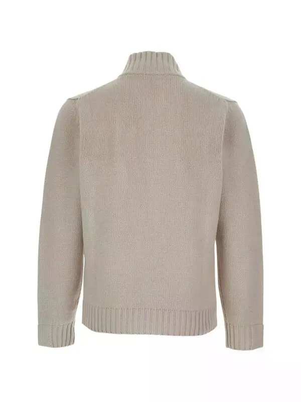 KANGRA Zip-up Ribbed-trim Cardigan