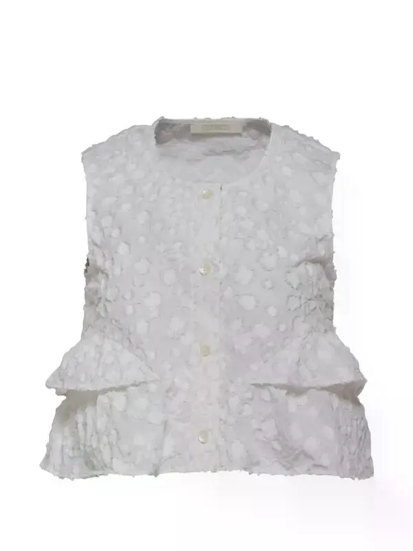 CLUB21 Fil-coupé Ruffled Cropped Shirt