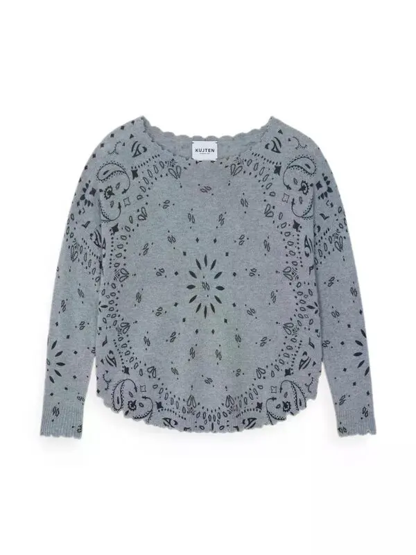 KUJTEN Paisley-print Scalloped-edge Sweater