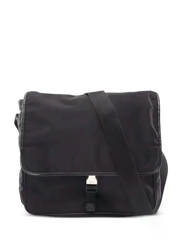 Prada Saffiano Trimmed Tessuto Buckle Messenger Bag