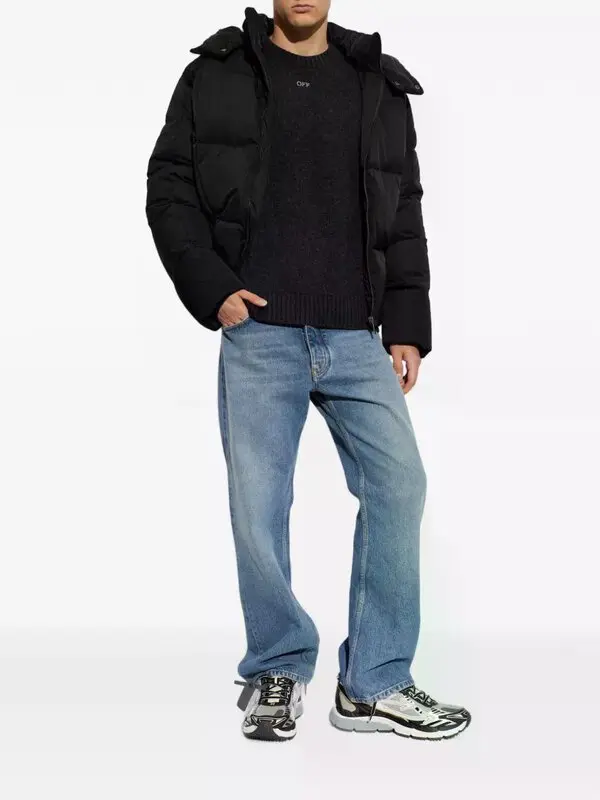 Off-White Long Sleeve Crew Neck Sweater With Embroidered Logo - Grey