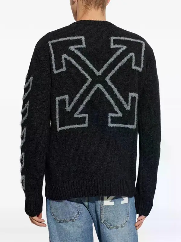 Off-White Long Sleeve Crew Neck Sweater With Embroidered Logo - Grey