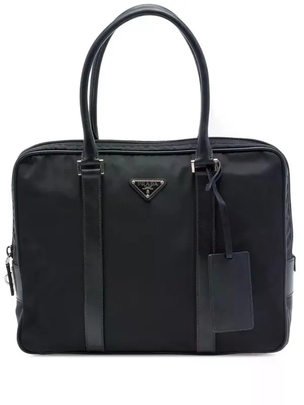 Prada 2013-2026 Saffiano Trimmed Tessuto Business Bag - Black