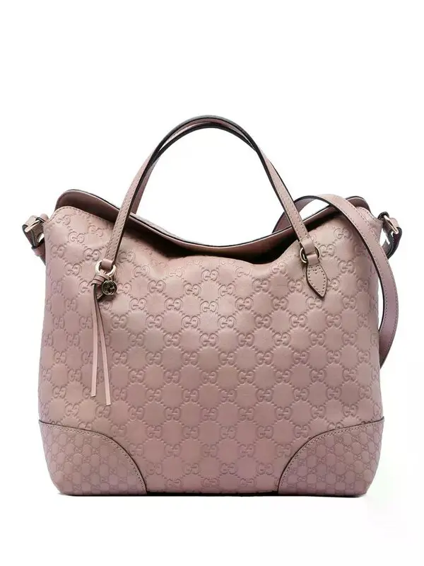 Gucci Embossed Leather Fold Over Tote Satchel