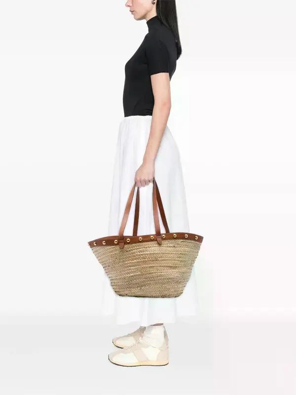 Celine Large Raffia Classic Studded Panier Tote Bag