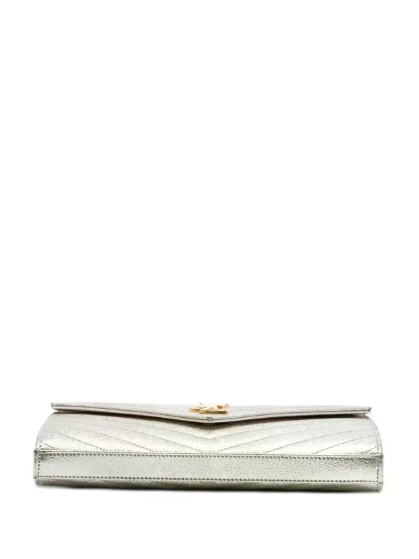 Saint Laurent 2016 Metallic Grain De Poudre Matelasse Chevron Monogram Chain Wallet Crossbody Bag - Gold