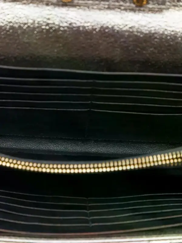 Saint Laurent 2016 Metallic Grain De Poudre Matelasse Chevron Monogram Chain Wallet Crossbody Bag - Gold