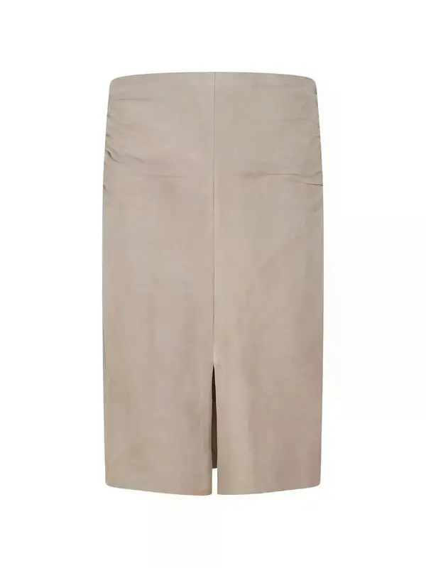 Stouls Ruched Suede Midi Skirt - Neutrals