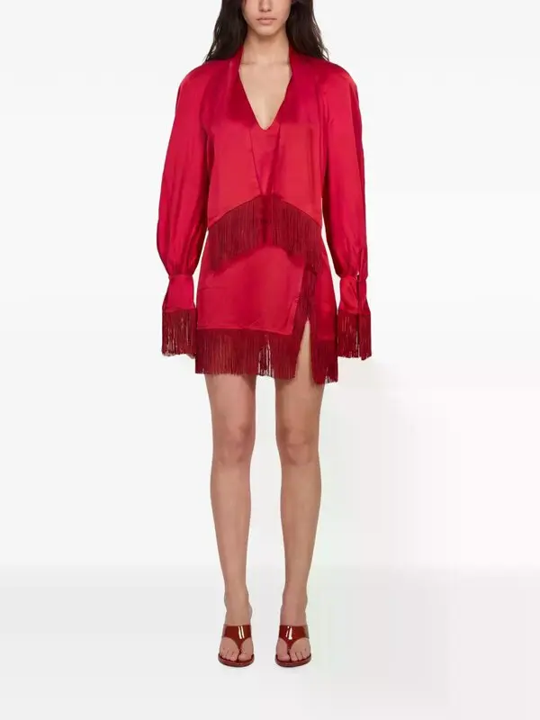 ROWEN ROSE Fringe-trimmed Raglan-sleeve Mini Dress