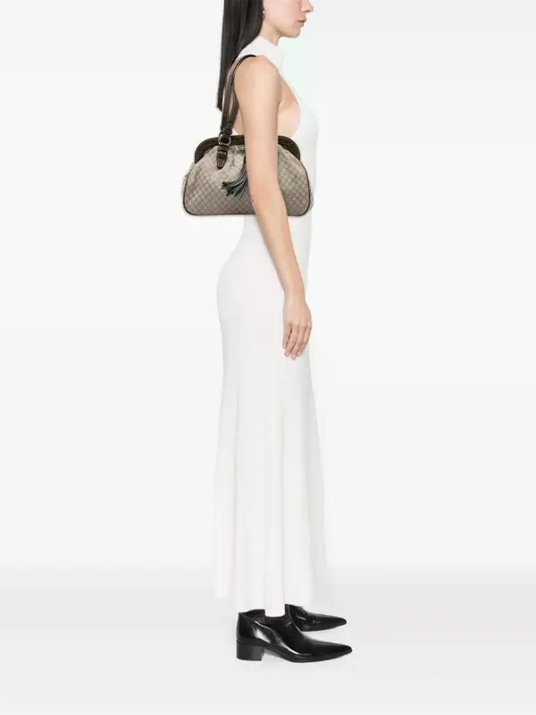 Celine 2008 Macadam Canvas Tassel Frame Satchel
