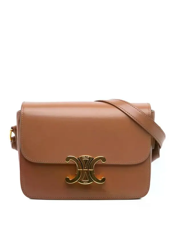 Celine 2024 Teen Shiny Calfskin Triomphe Crossbody Bag - Brown