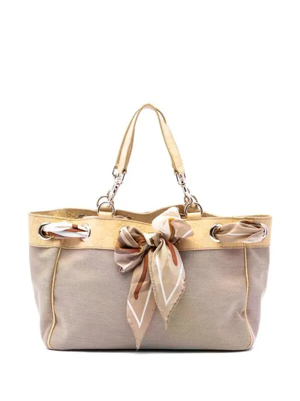Gucci 2016-2026 Medium Guccissima Trimmed Canvas Positano Tote Bag - Neutrals